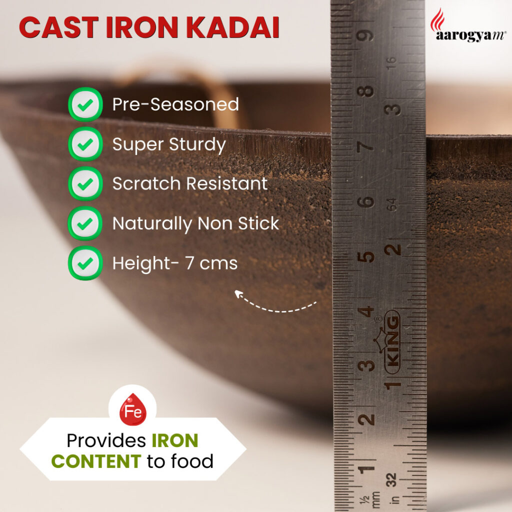 Aarogyam Pre-seasoned Cast Iron Round Kadai, 7", Naturally Nonstick - Aarogyam - The Cast Iron Shop