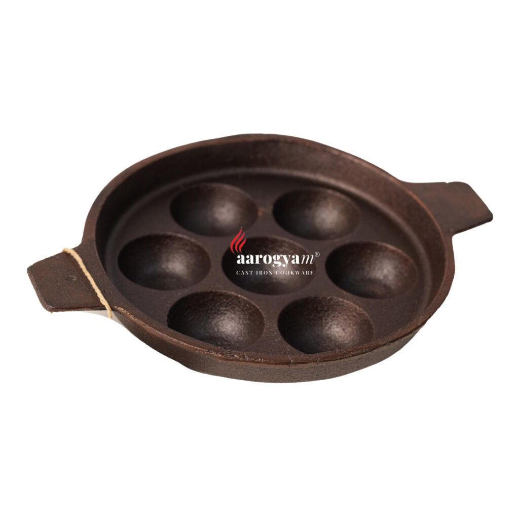 Aarogyam Pre-seasoned Cast Iron Paniyaram Pan, 7 Cavity, Ring Bottom ...